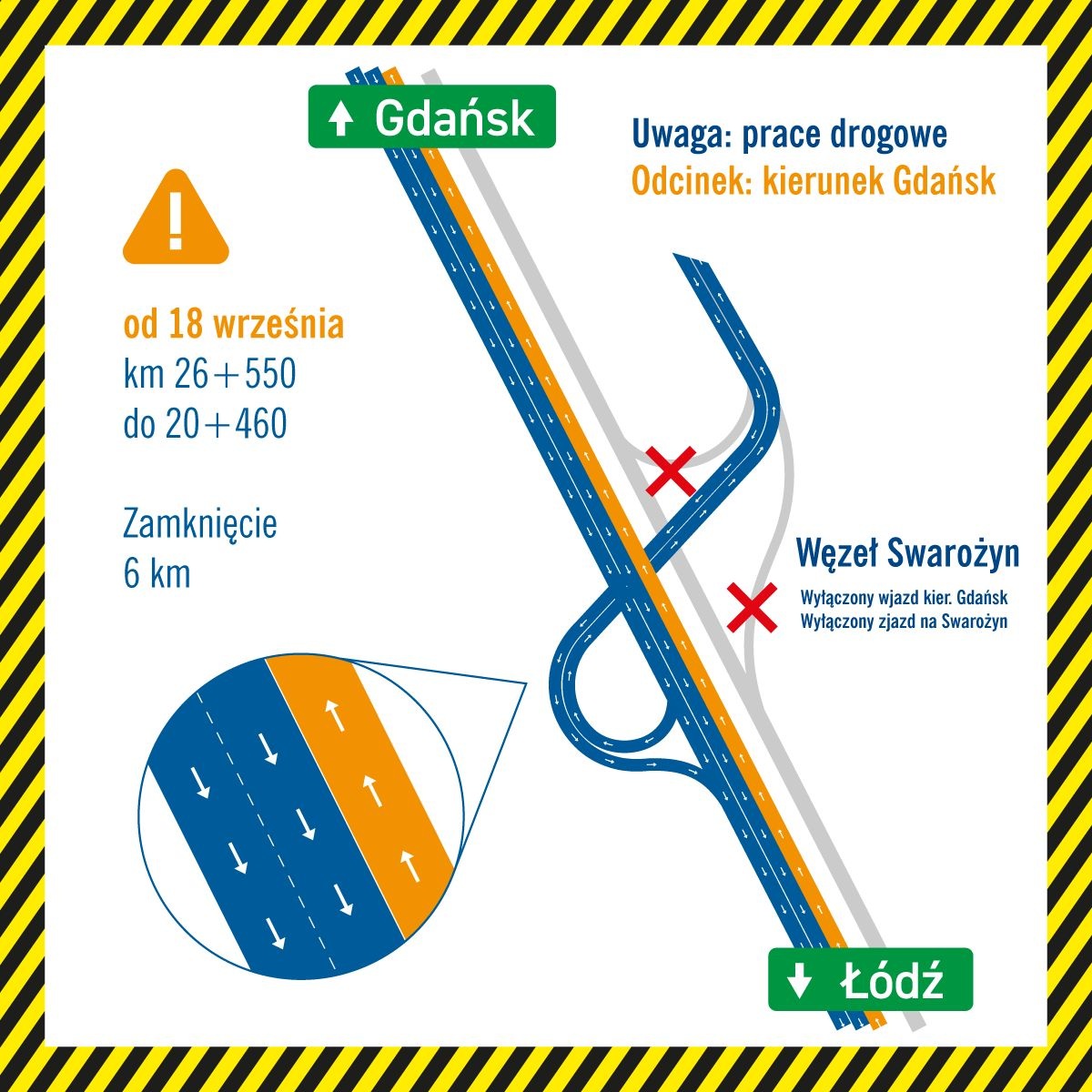 Prace na AmberOne Autostradzie A1 - zamknięty węzeł w Swarożynie - Tcz.pl - Aktualności